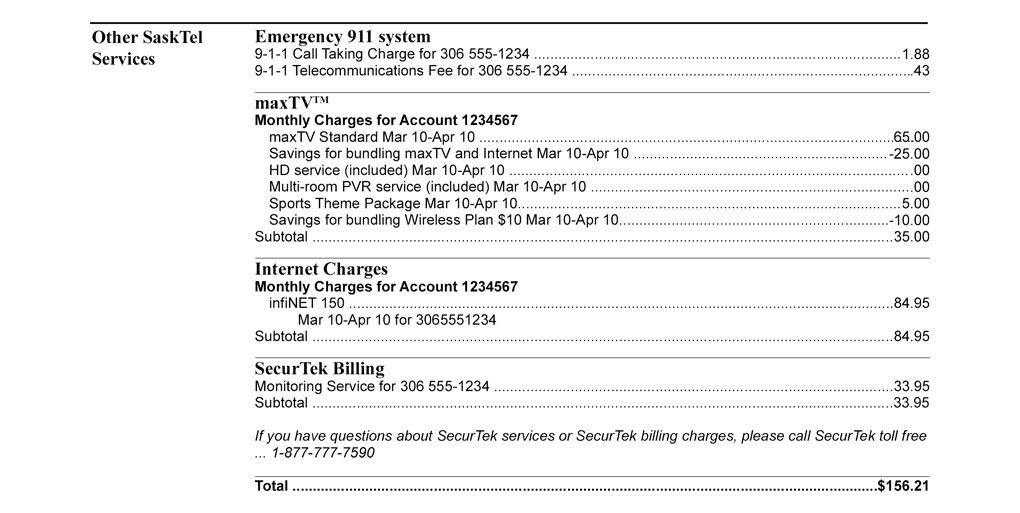 Understanding your SaskTel bill or eBILL - Support - SaskTel
