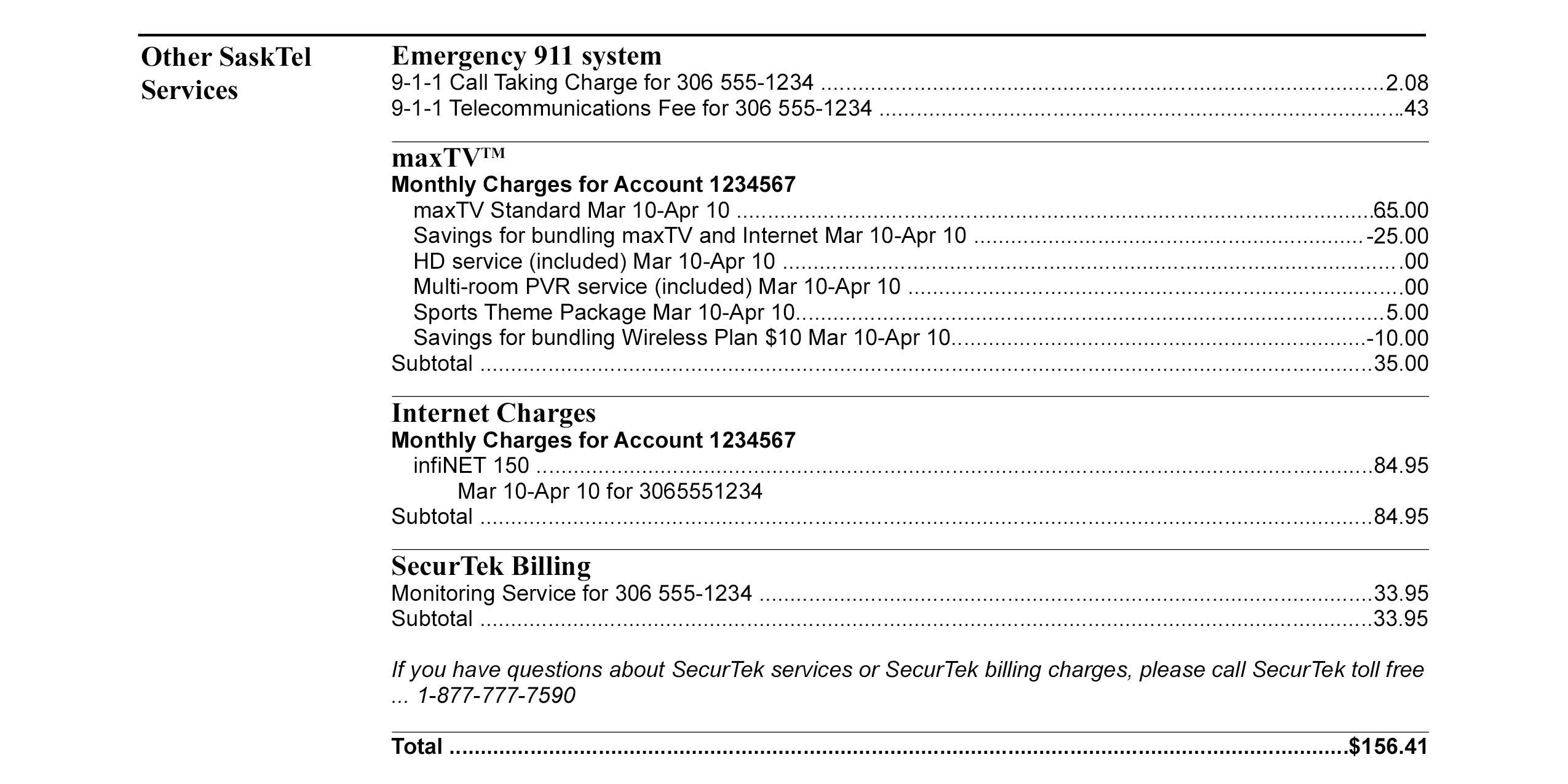 Understanding your SaskTel bill or eBILL | Support | SaskTel