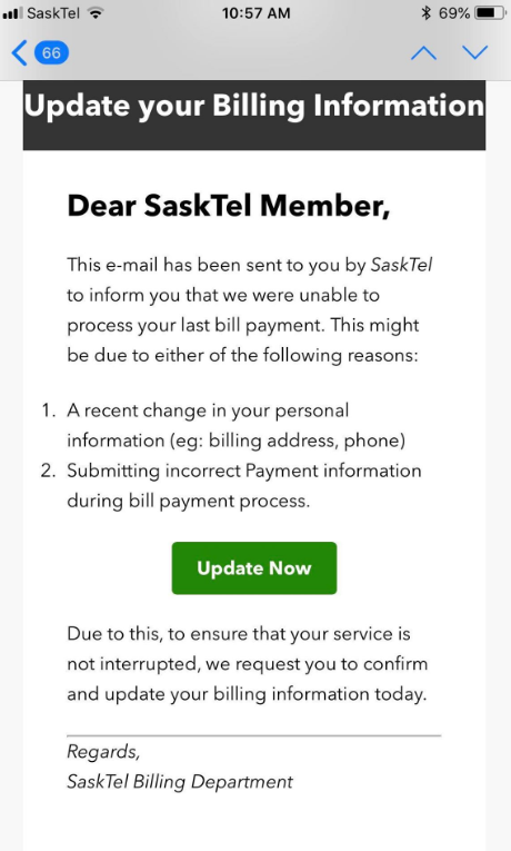 Beware of phishing by email and text messaging | Support | SaskTel