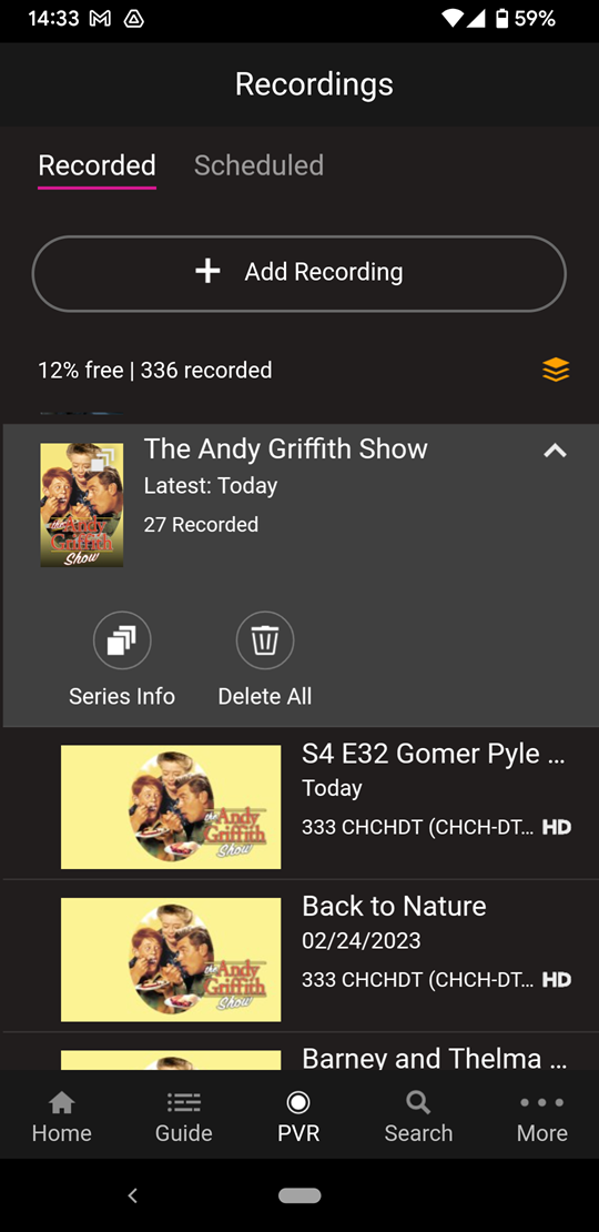 Using the SaskTel maxTV app to manage and watch maxTV PVR recordings ...