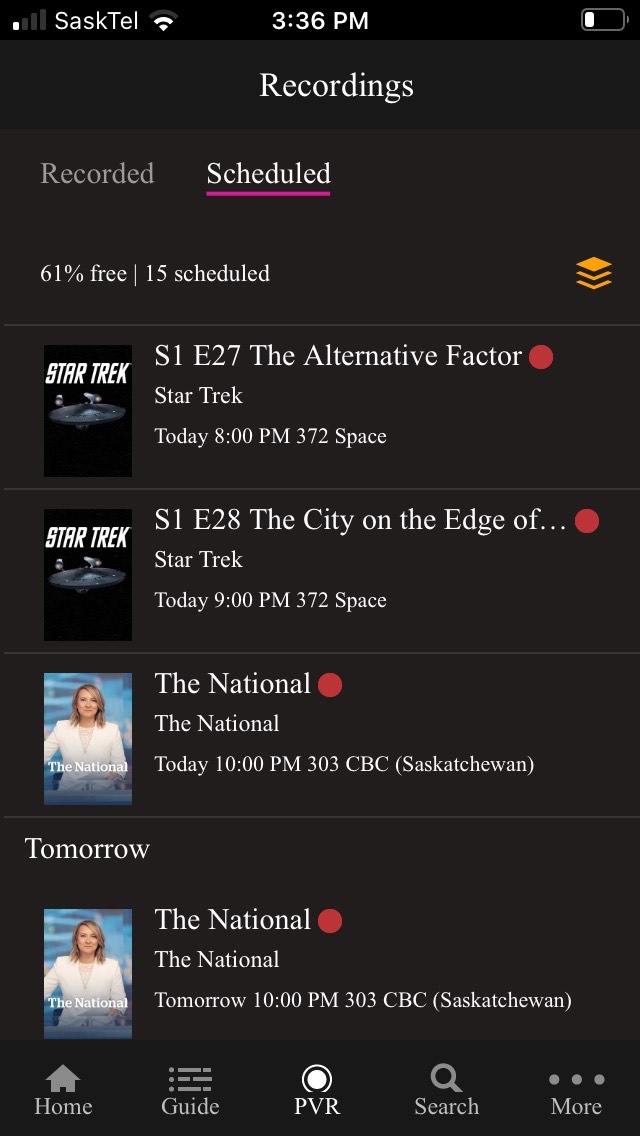 Using the SaskTel maxTV app to manage and watch maxTV PVR recordings ...