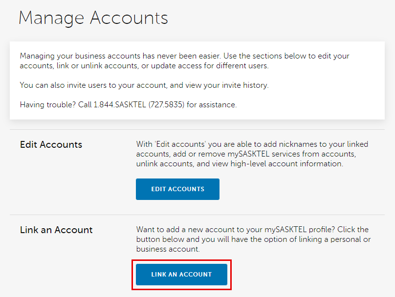 Business: Adding accounts to your mySASKTEL profile | Support | SaskTel
