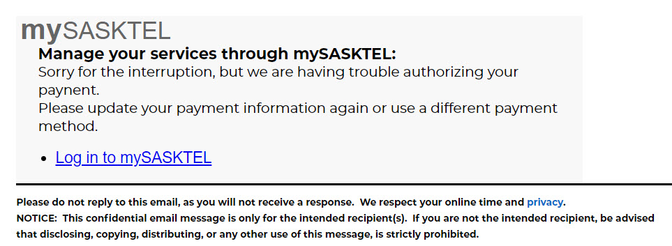 Beware of mySASKTEL phishing email | Support | SaskTel