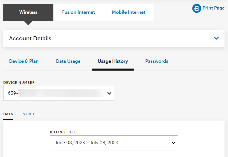 Business Viewing Your Data And Voice Usage History In Mysasktel Support Sasktel