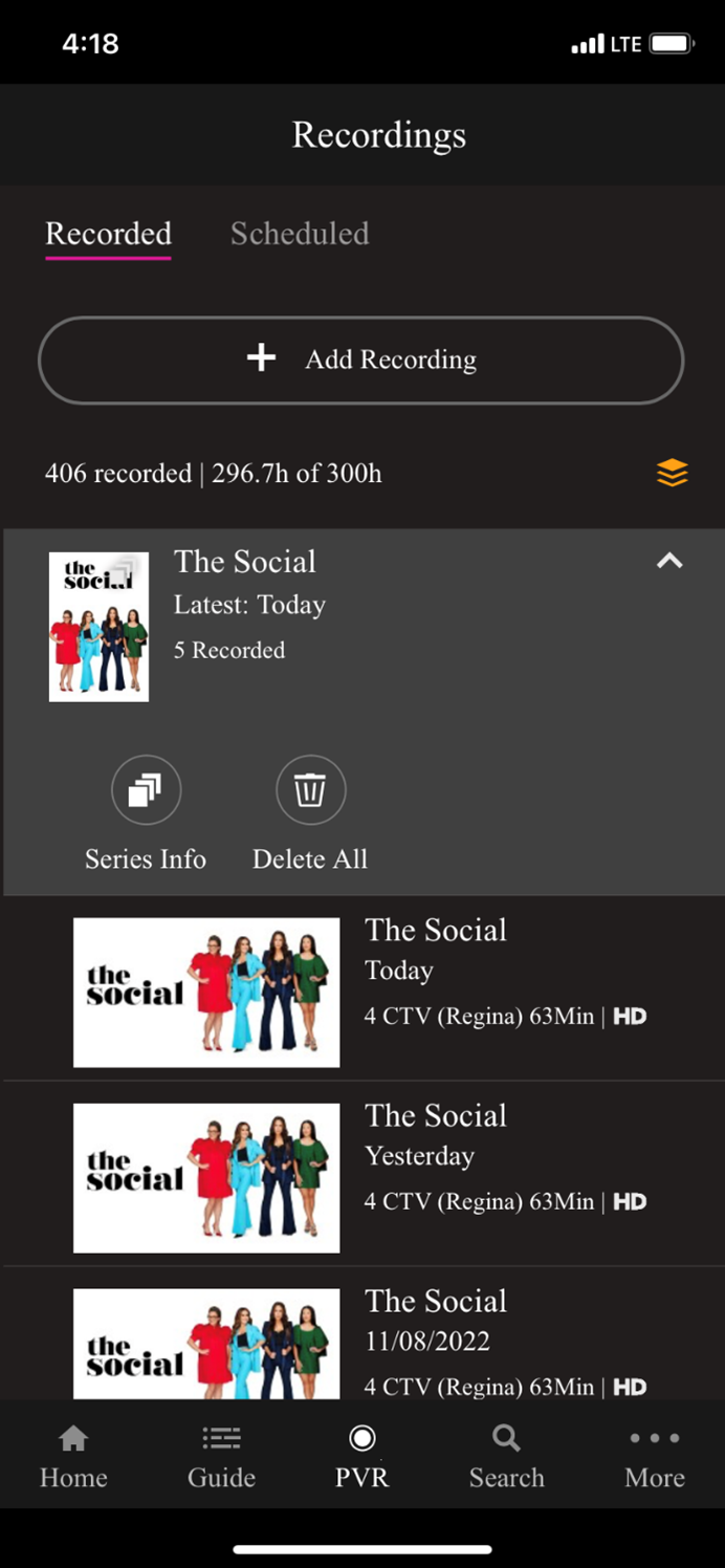 Using the SaskTel maxTV app to manage and watch Cloud PVR recordings ...