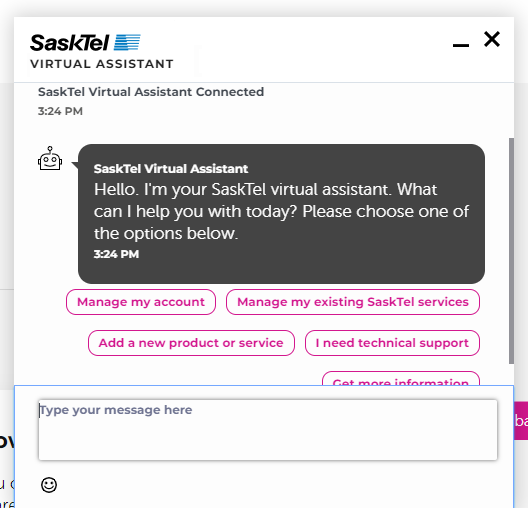Using the SaskTel Virtual Assistant | Support | SaskTel Using the SaskTel Virtual Assistant | Support | SaskTel