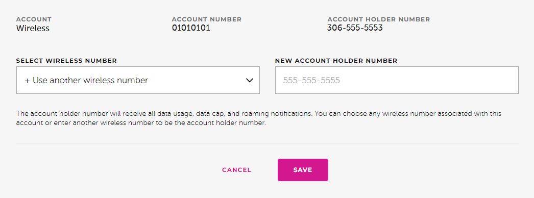 Personal: Updating an account holder's wireless phone number in ...