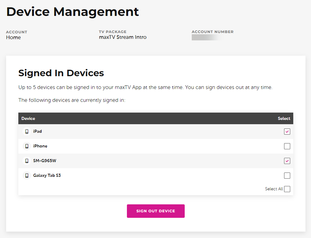 Personal: Managing maxTV app devices in mySASKTEL | Support | SaskTel
