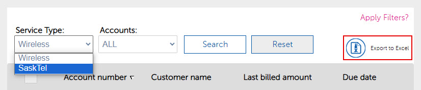 Exporting a spreadsheet of billed amounts in eBILL | Support | SaskTel