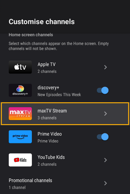 Customizing your home screen on a maxTV Stream media box | Support ...