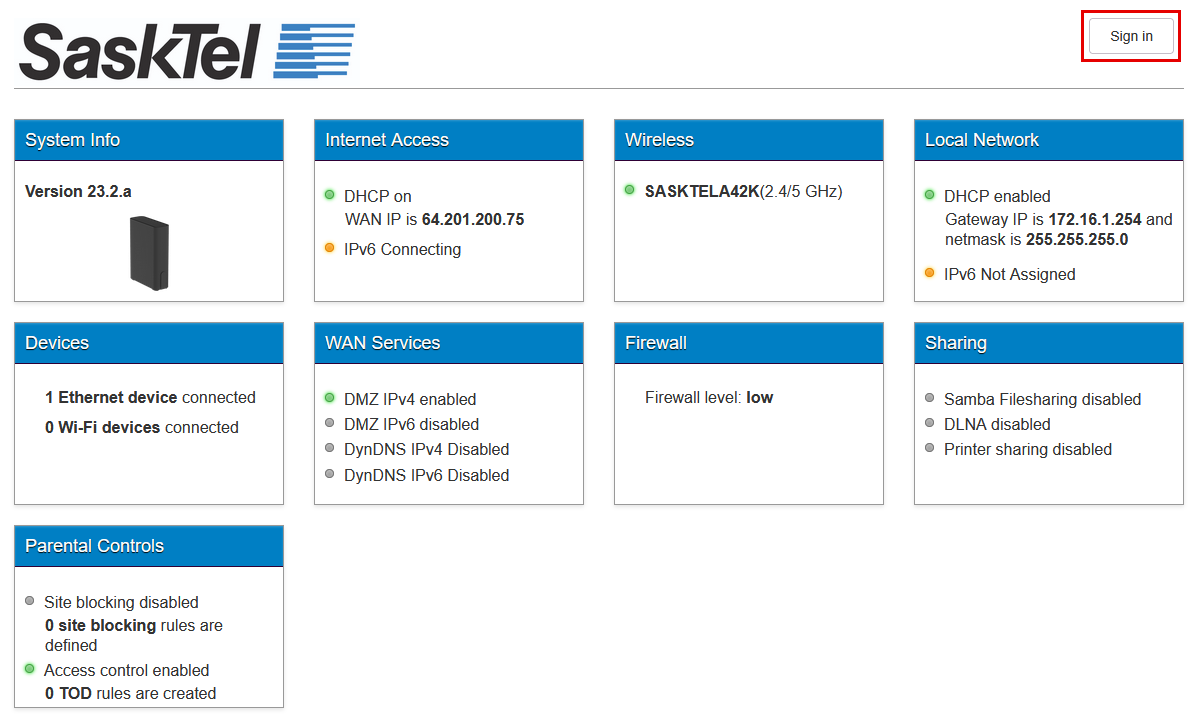 Logging in to your Vantiva EGA228B gateway | Support | SaskTel